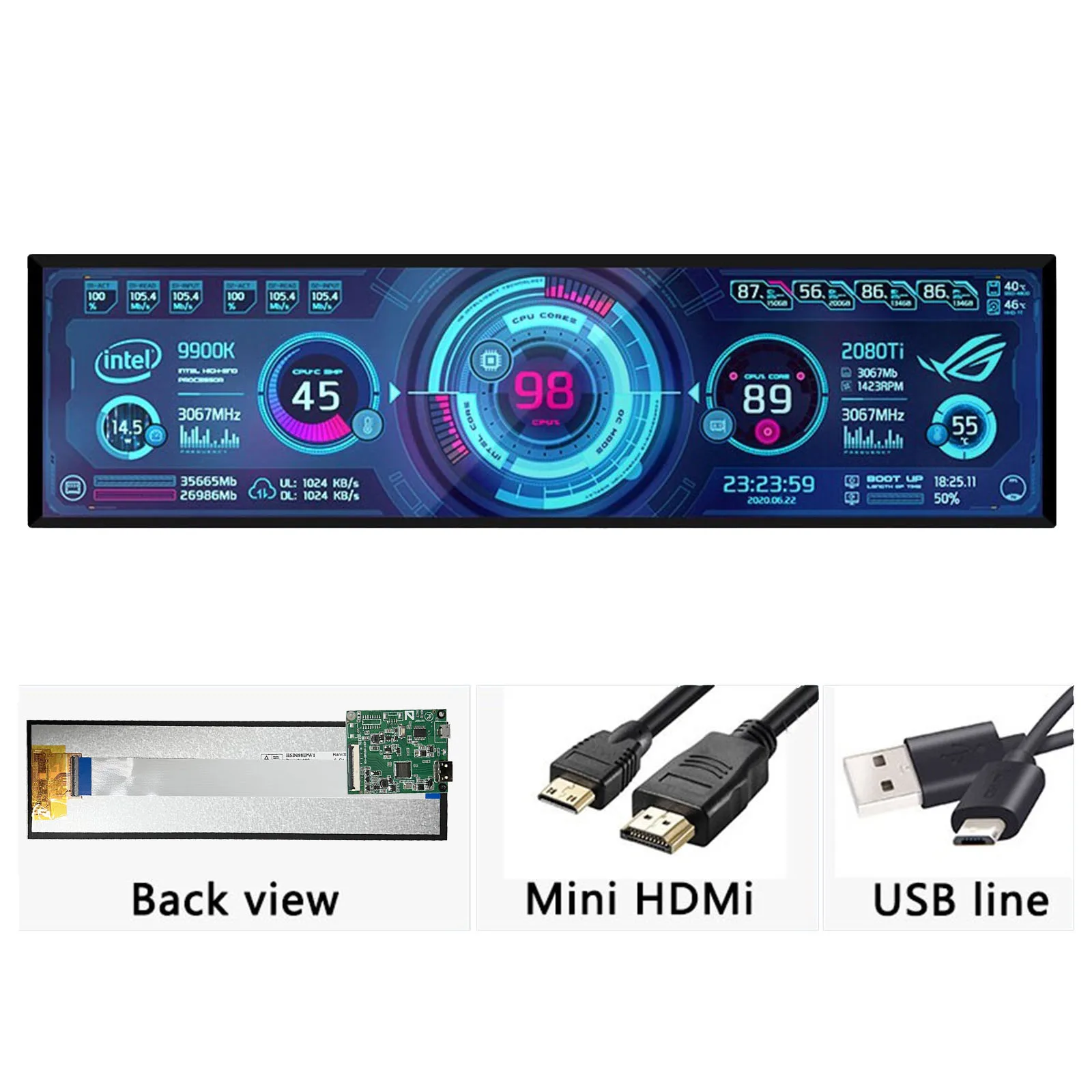 1920x480 AIDA64 Display Monitor PC Hardware Temperature, 42% OFF