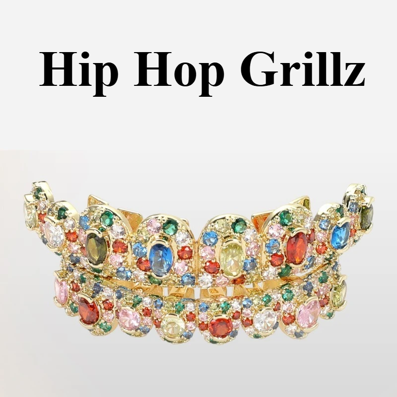 1Pc Fashion Unique Design Copper Inlaid Colorful Zircon Hip Hop Teeth ...