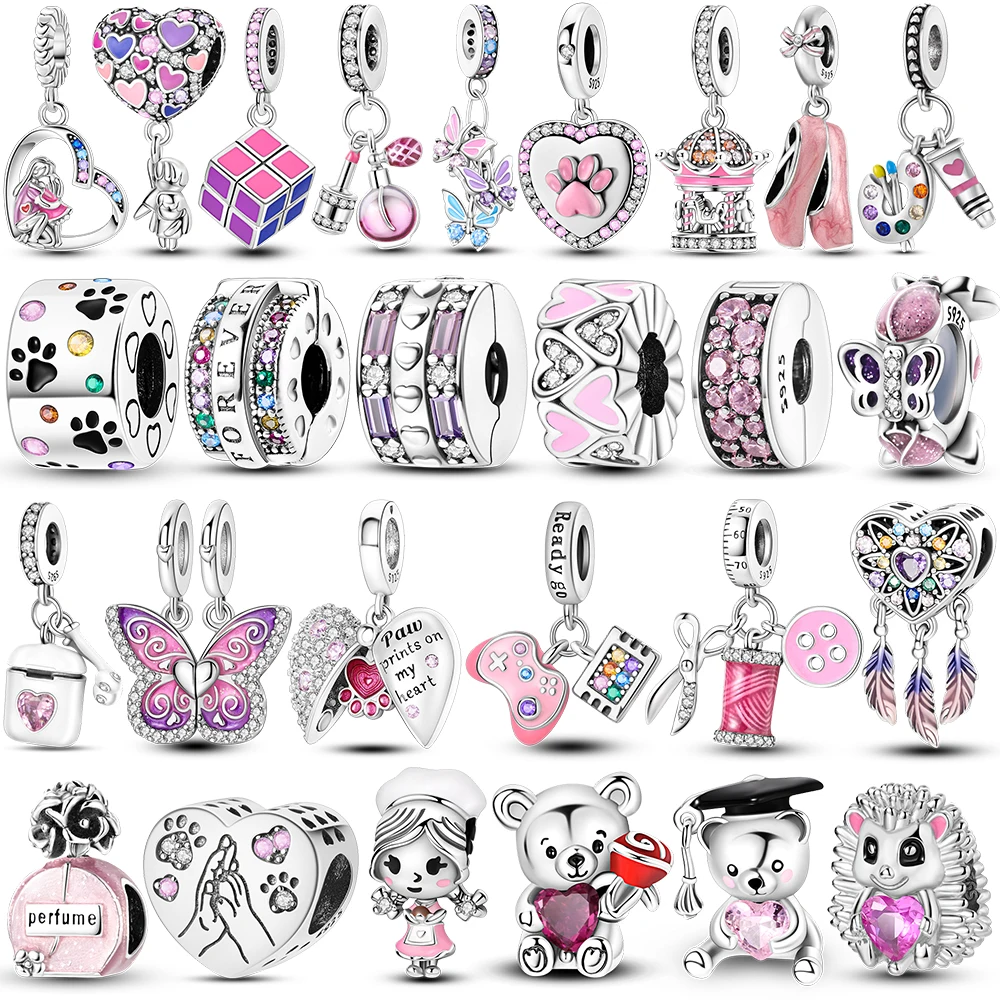 Pink-Series-Charms-925-Silver-Perfume-Butterfly-Charm-Beads-Pendent ...
