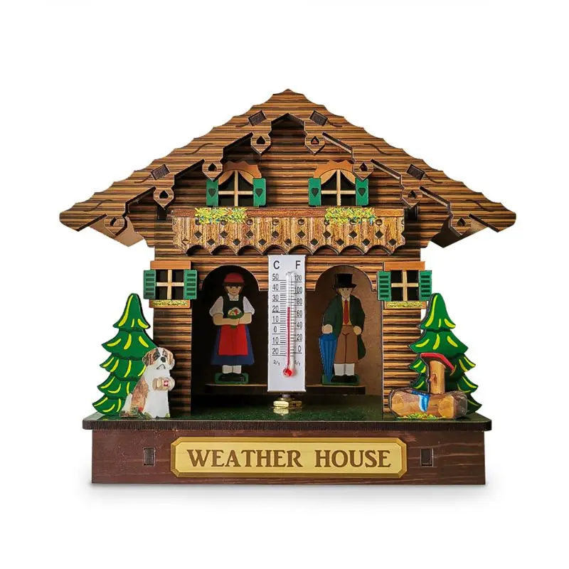 for Creative Wooden House Barometer Thermometer Wall Mounted Weather ...