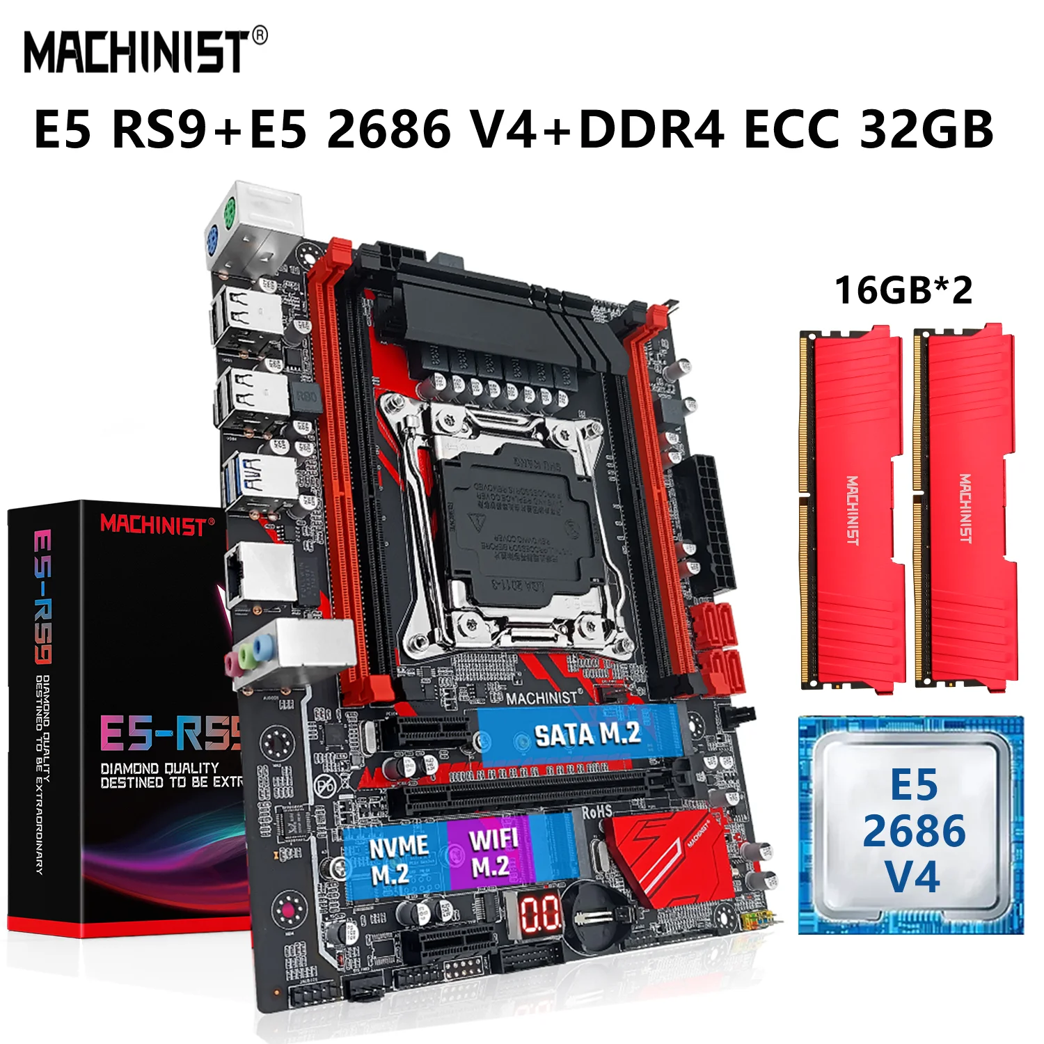 Machinist Rs9 X99 Motherboard Set Kit Xeon E5 2686 V4 Cpu Lga 2011-3 Processor 32g=2*16g Ddr4 ...