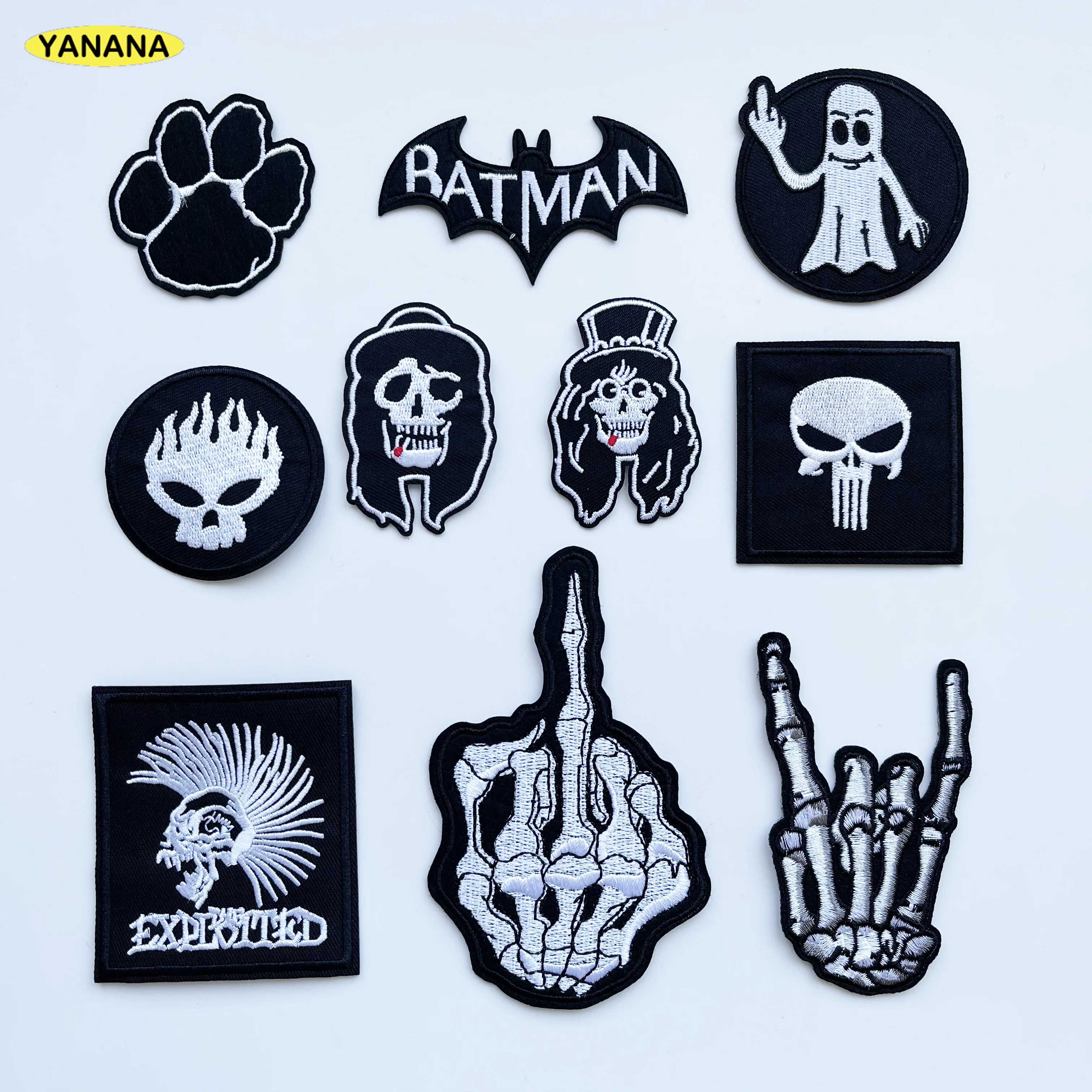 Skull-Embroidery-Finger-Paw-Punk-Patch-Iron-On-Patches-For-Clothing ...