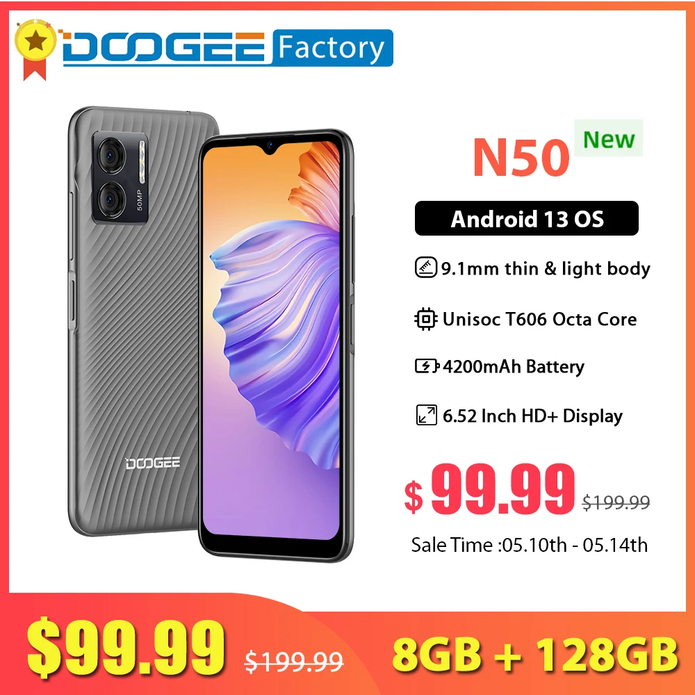 DOOGEE N50 8GB 128GB Android 13 Smartphone 50MP câmera 18W carga rápida ...
