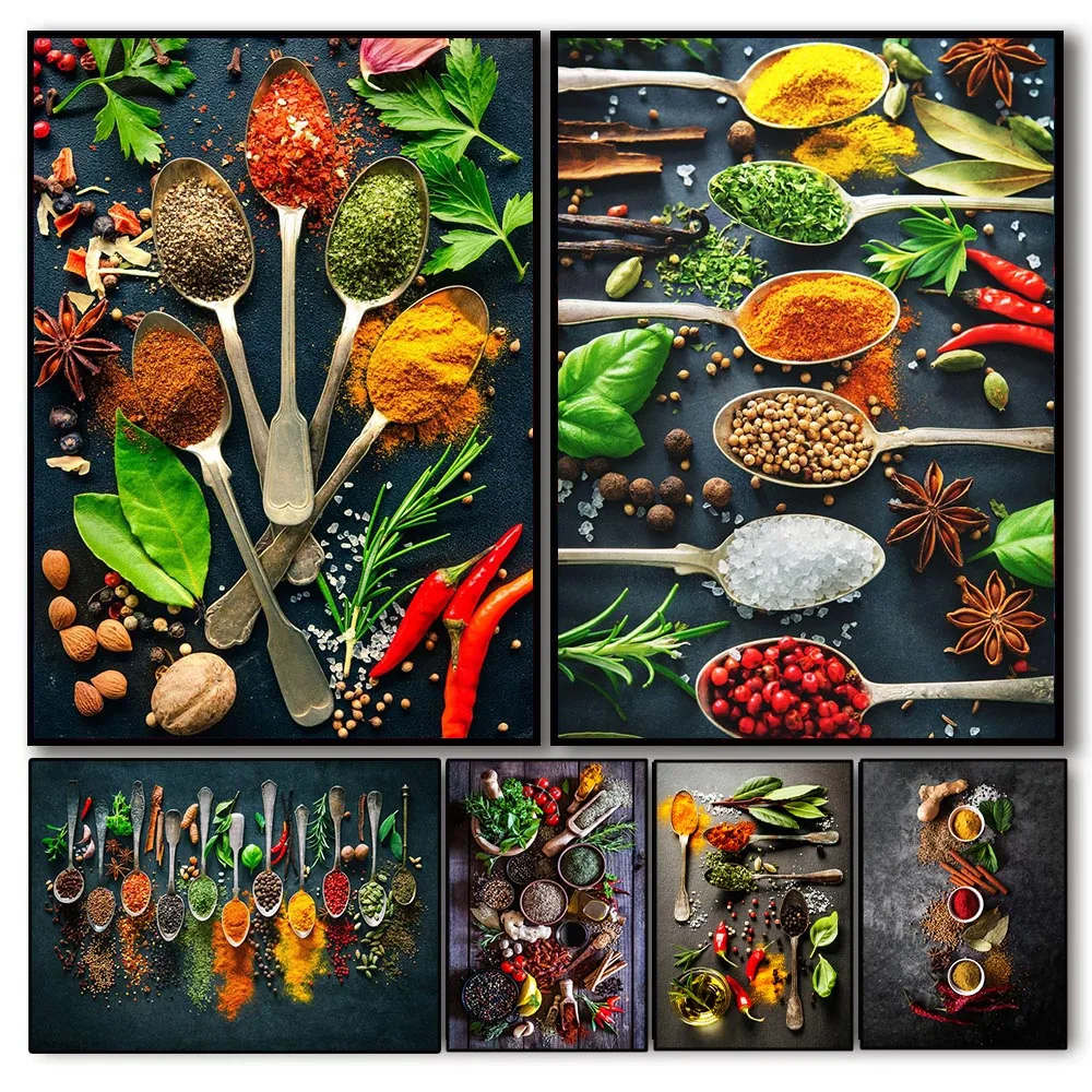 Herbs Spices Cooking Canvas Painting Nordic Home Decor Restaurant ...