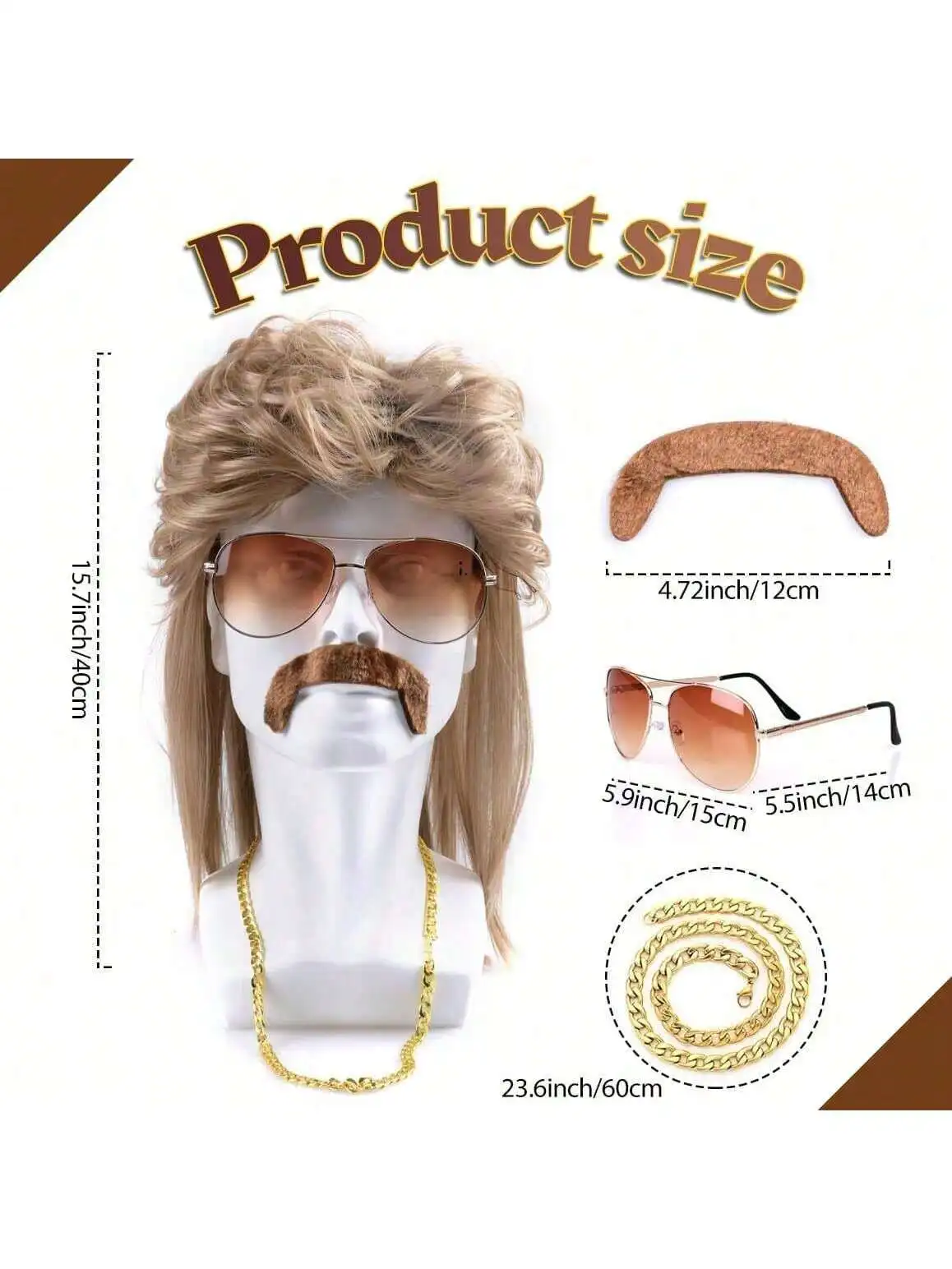 80er 90er Jahre Mullet Perücke für Herren – Blond, Hitzebeständig ...