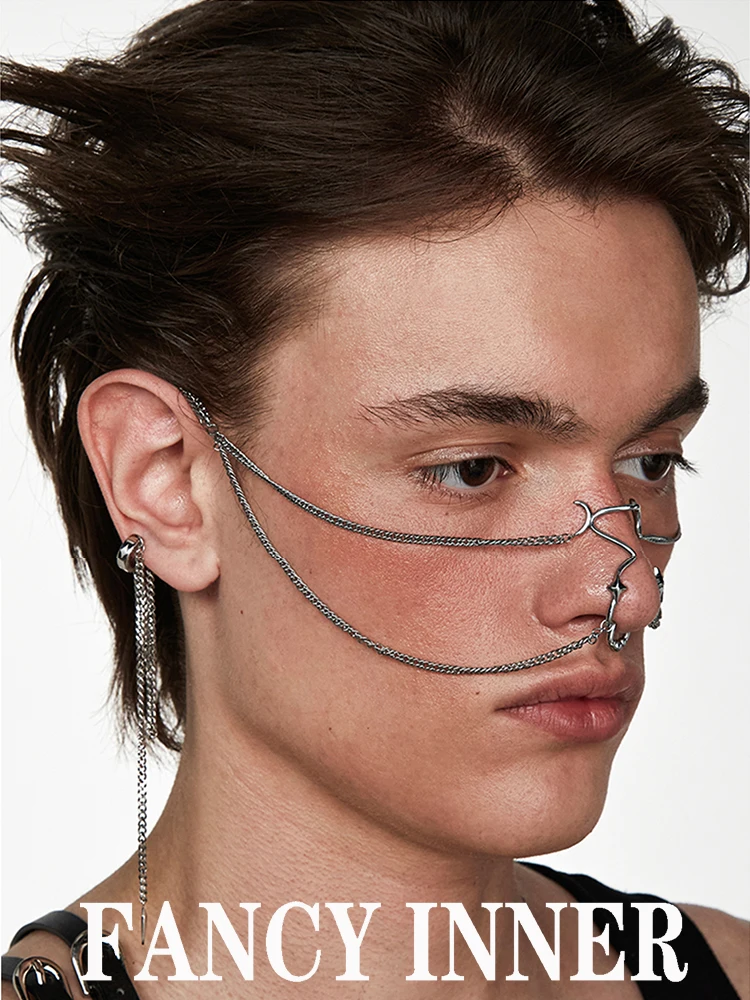 2022 New Luxury CyberPunk Chain Simple Facial Nose Decoration Three ...