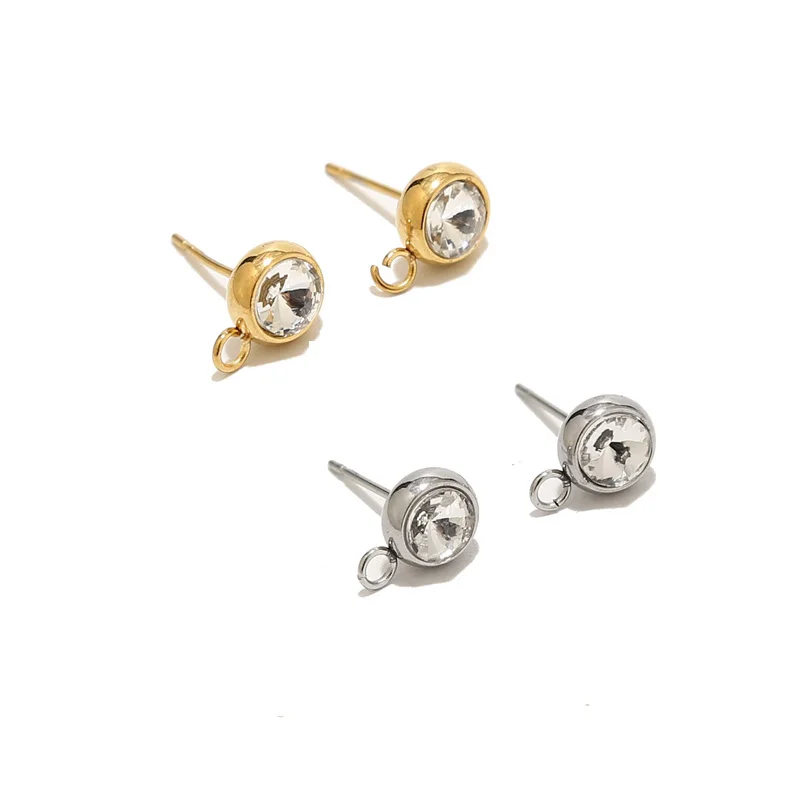 10pcs Stainless Steel Gold Stud Earring Components with Open Hole Clear ...