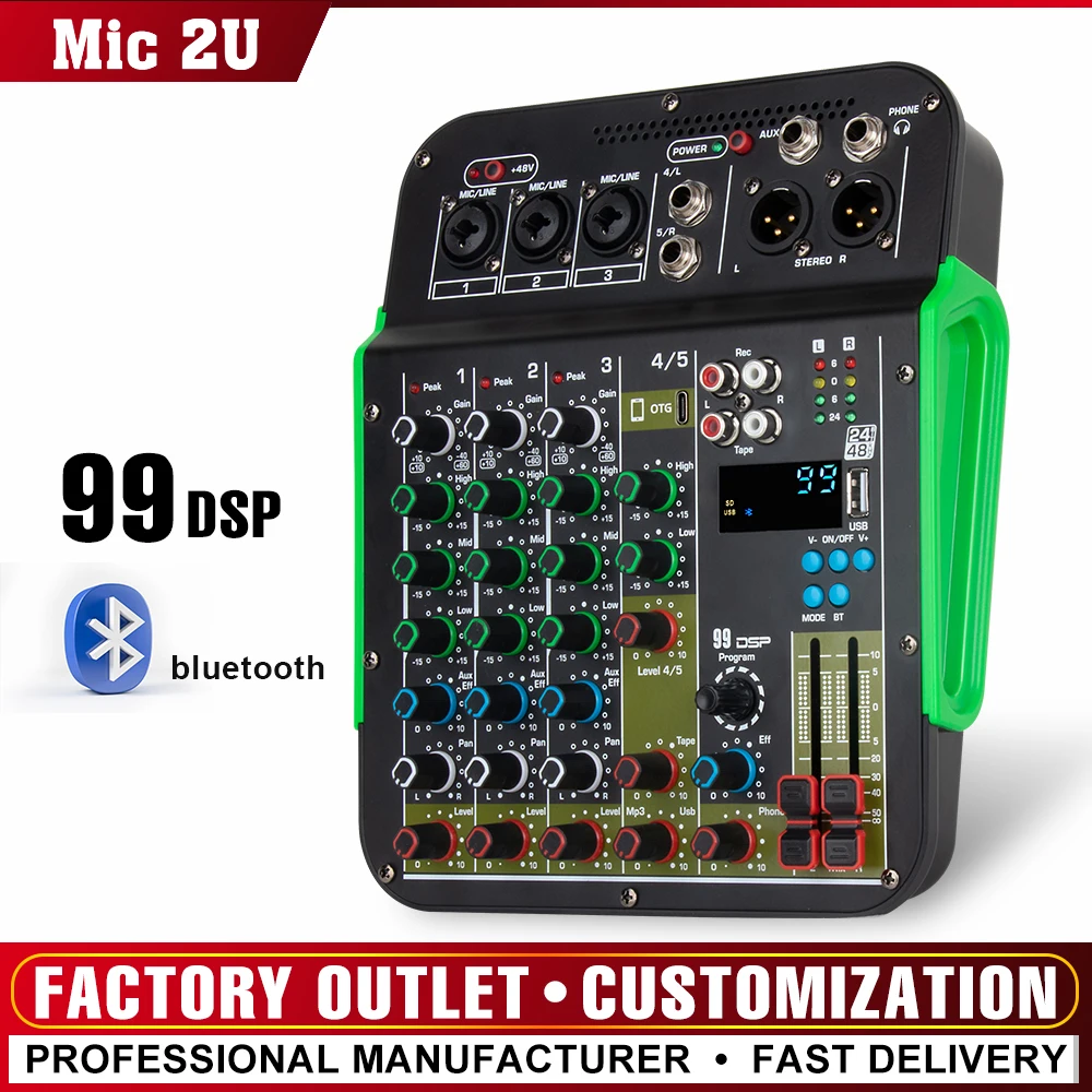 5-Channel-Mixer-Controller-48V-Audio-Mixer-with-Phantom-Bluetooth-USB-99-Effects-Live-Broadcast ...