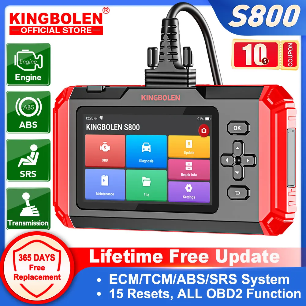 KINGBOLEN S800 Car Diagnostic Tools ABS SRS ECM TCM 4 systems 15 Resets ...