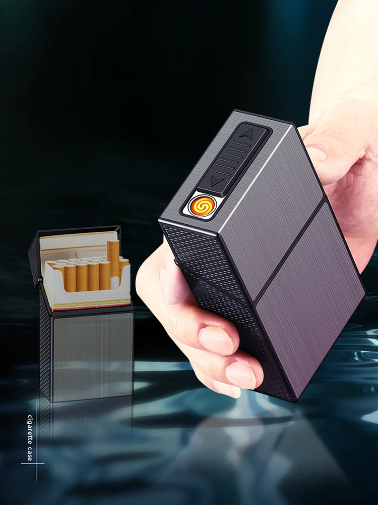 Cigarette-Case-Box-with-USB-Chargeable-Lighters-Flameless-Windproof ...