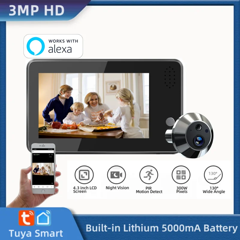 3MP-Smart-Life-Outdoor-Wireless-Door-Eye-Camera-Alexa-One-Way-Audio ...