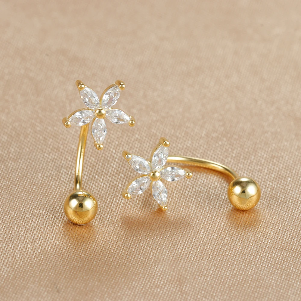 2PC Gold Color Small Crystal Flower Ear Studs Earring Stainless Steel ...