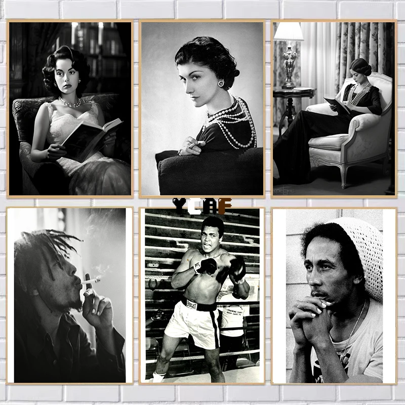 Famous-People-Icons-Black-and-White-Photos-Poster-Canvas-Printing-Old ...