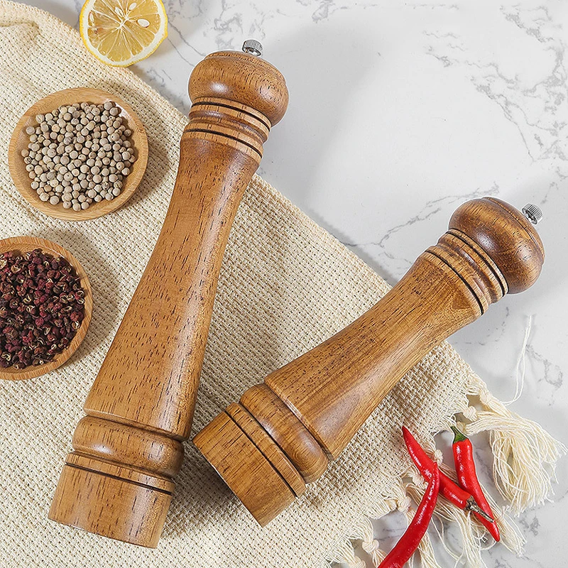 Solid-Wood-Pepper-Spice-Mill-Grinder-Set-Handheld-Seasoning-Adjustable ...