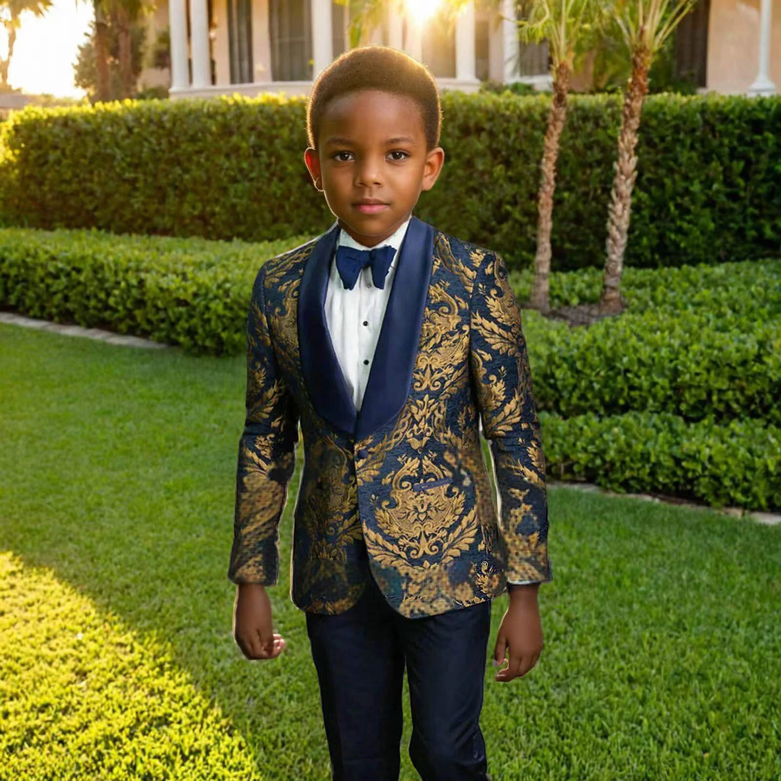 Boy's Suit Set 3 Pieces Luxury Gold Paisley Kids Formal Tuxedo Wedding ...