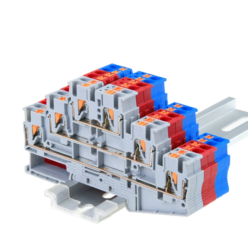50pcs Din Rail Terminal Block PT2.5 3L Electrical Connector Triple Layer Spring Wiring ...
