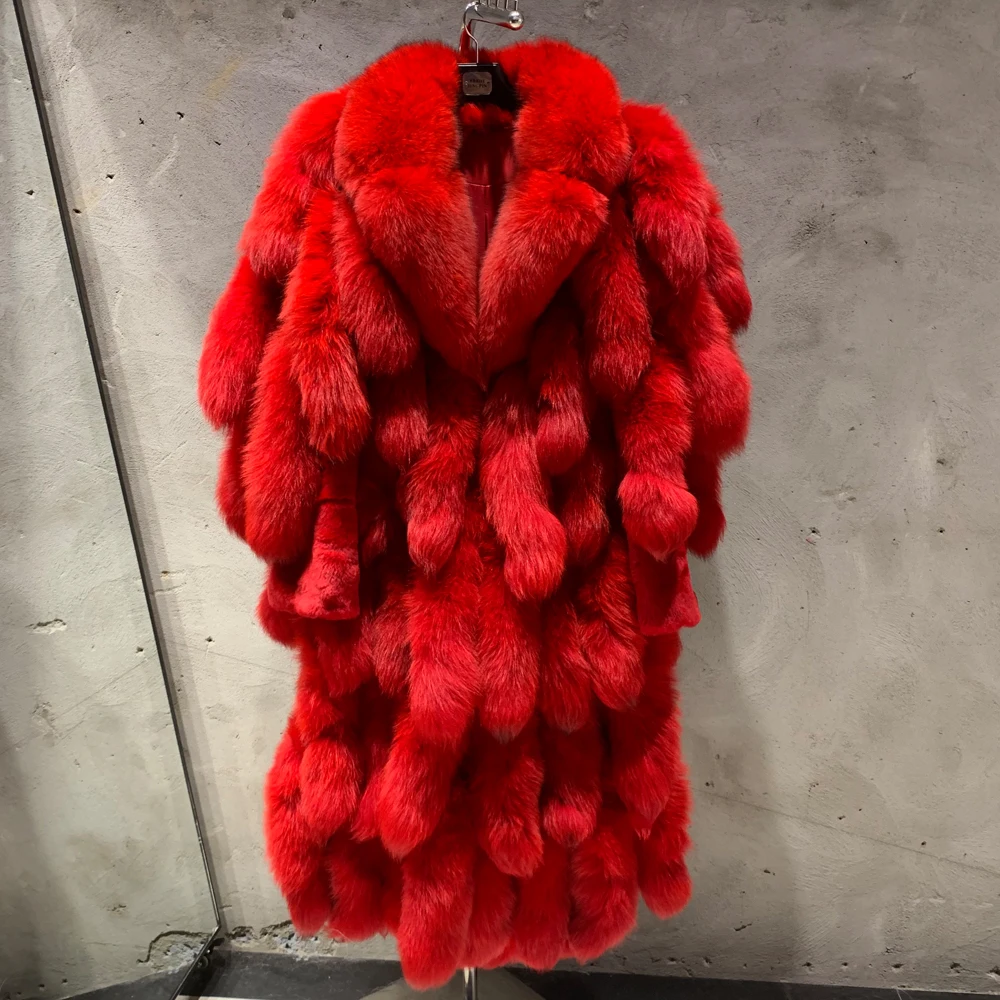Fur Tassel Coats Long Lady Real Fox Fur Cloth with Turn Down Collar ...