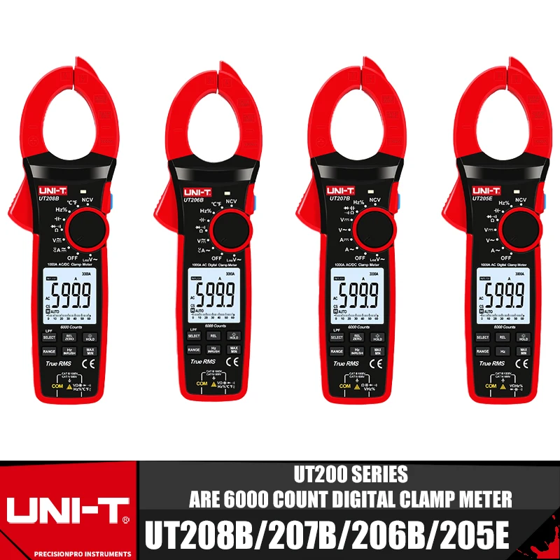 UNI-T-UT205E-UT206B-UT207B-UT208B-True-RMS-Digital-Clamp-Meter-AC-DC ...