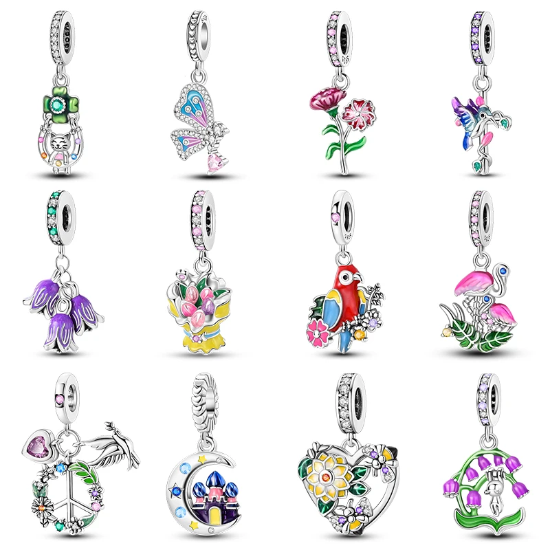 Yeni-925-ayar-g-m-bahar-renkli-papa-an-Hummingbird-karanfil-Charms ...