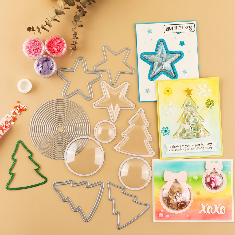 Stars Circles Trees 3D Dimensional Shaker Domes Set For Shaker Cards ...