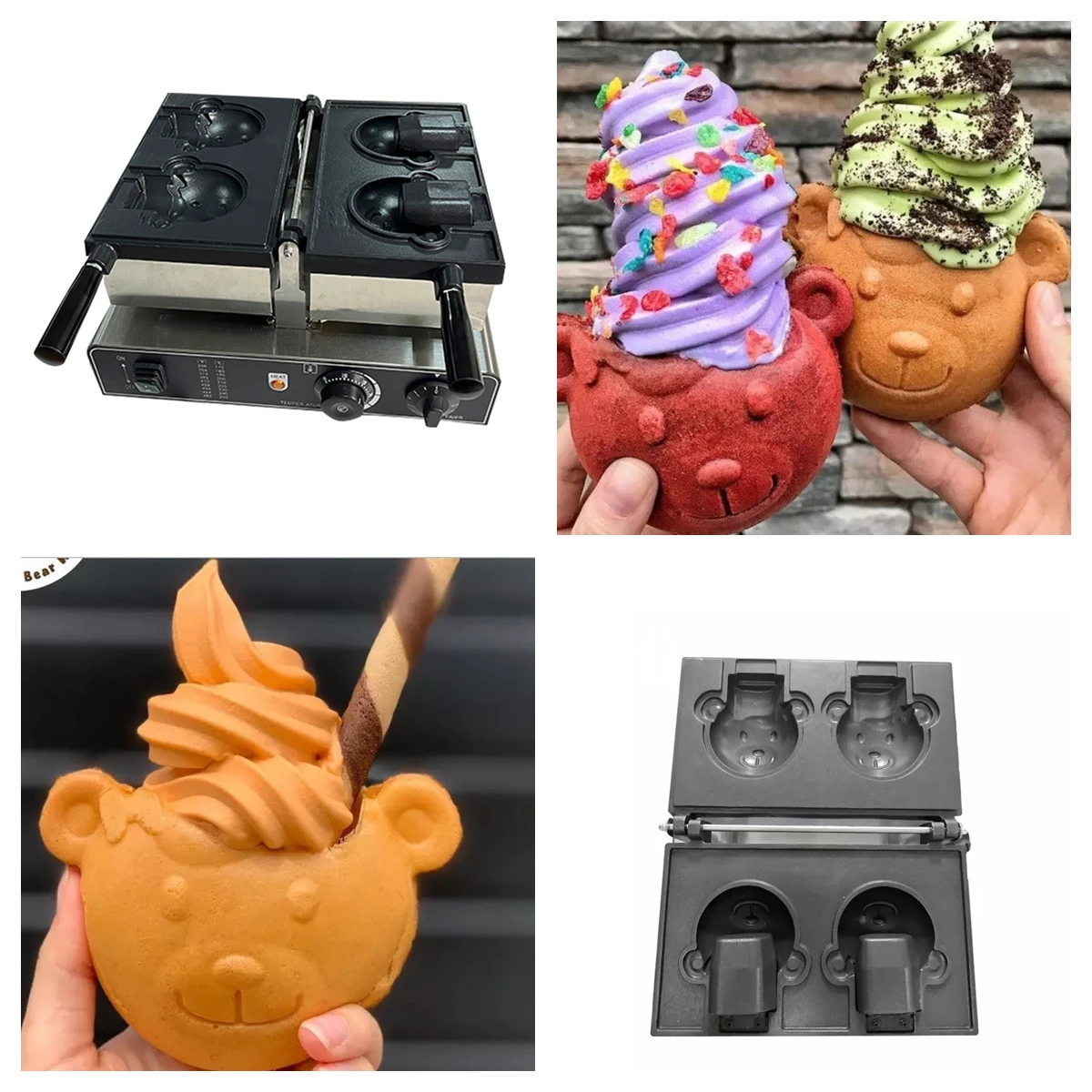 110V 220V Electric Commercial Open Mouth Bear Taiyaki Ice Cream Waffle ...