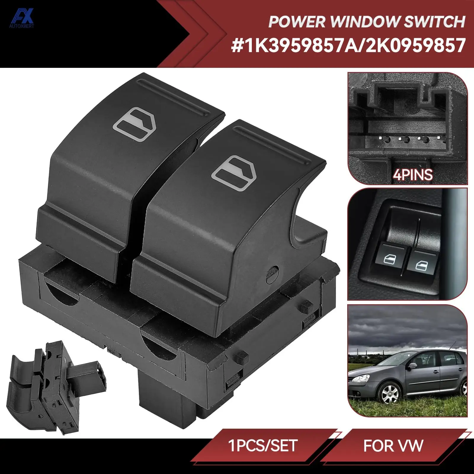 4 Pin Electric Power Window Switch Button Fits For VW Golf MK5 Caddy 2K ...