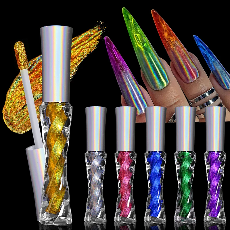 Laser-Chrome-Nail-Gel-Glitter-Verniz-Semi-permanente-Sem-Poeira-Efeito ...