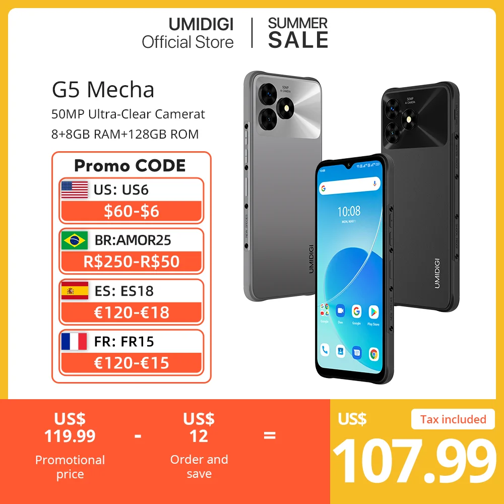 UMIDIGI G5 Mecha, Android 13, 6,6 cámara FHD +, 8 GB, 128 GB, 50 GB ...