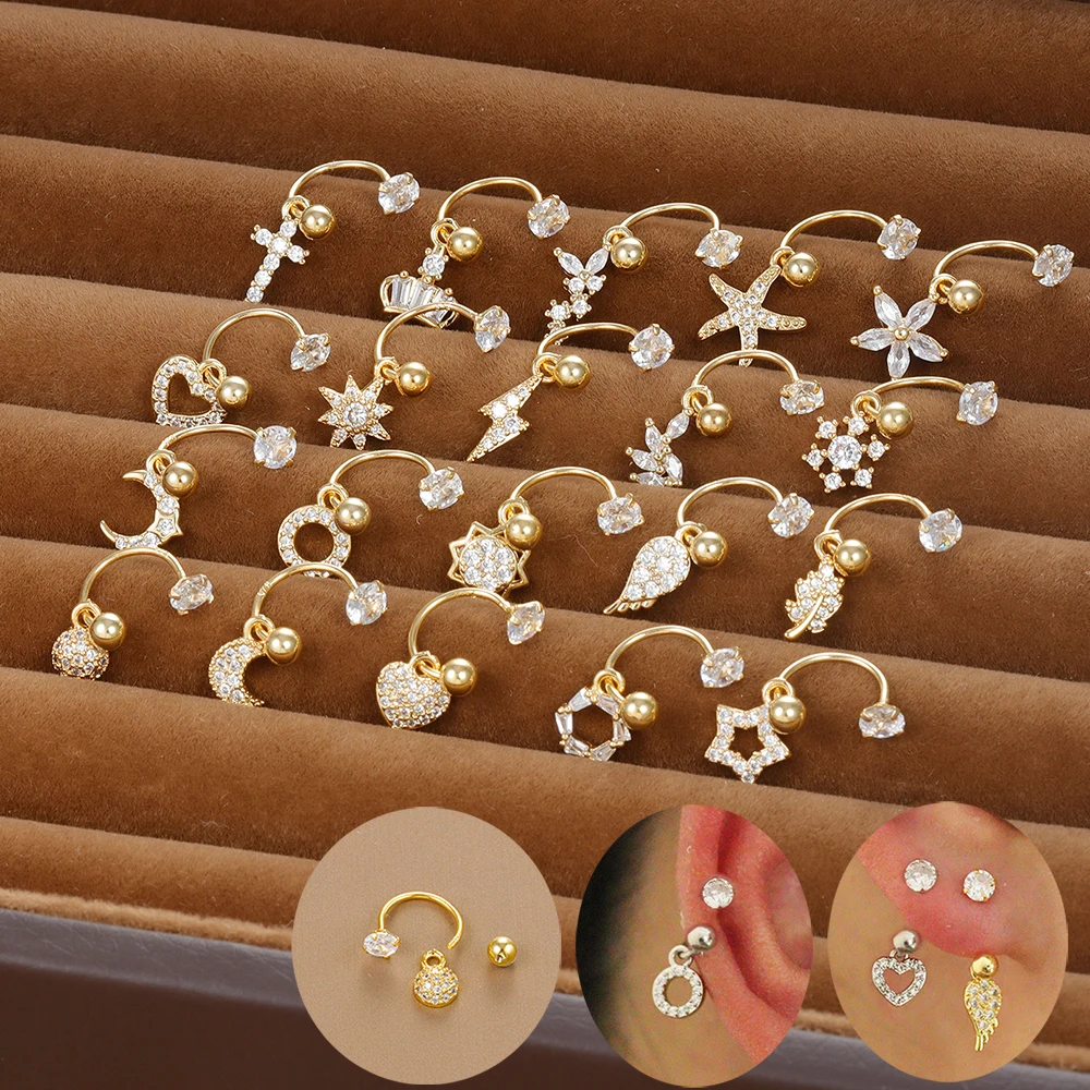 2PCS Stainless Steel Cz Crystal Dangle Earring Helix Tragus Cartilage ...