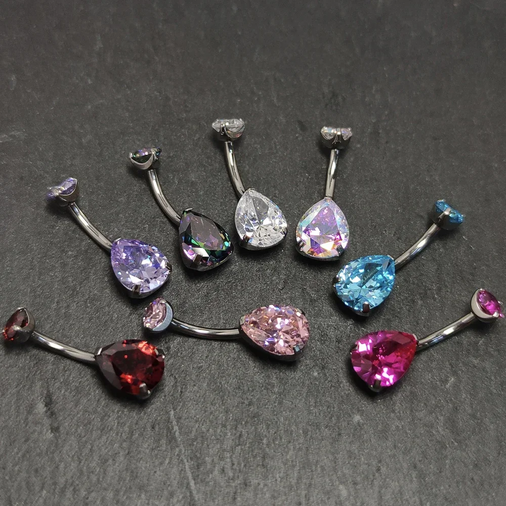 F136-Titanium-navel-piercing-Helix-Water-Drop-Zirconia-Septum-Curved ...