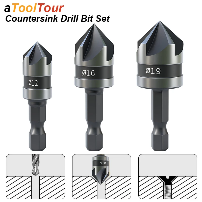 HSS-Chamfer-Drill-Set-90-Degrees-Countersink-Boring-Bit-For-Woodworking ...