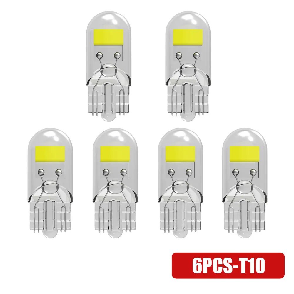 6pcs T10 Led Bulbs Canbus W5W Sapphire COB Drive Free Led Wedge Bulb 6000K 168 194 Led 5w5 Car ...