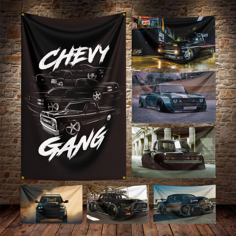 Old-Truck-Lile-Lowriders-Flag-Polyester-Digital-Printing-Retro-Car ...