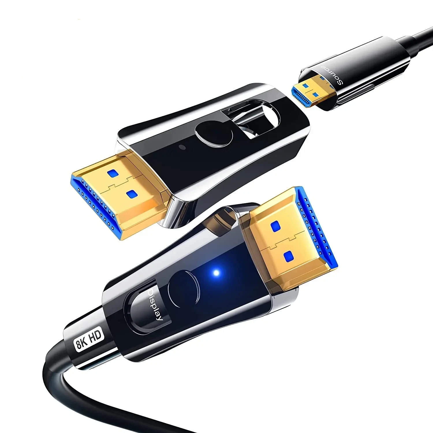 HD 2.1 Detachable Fiber Optic Cable HDMI ,Micro HDMI Dual Connectors 8K ...