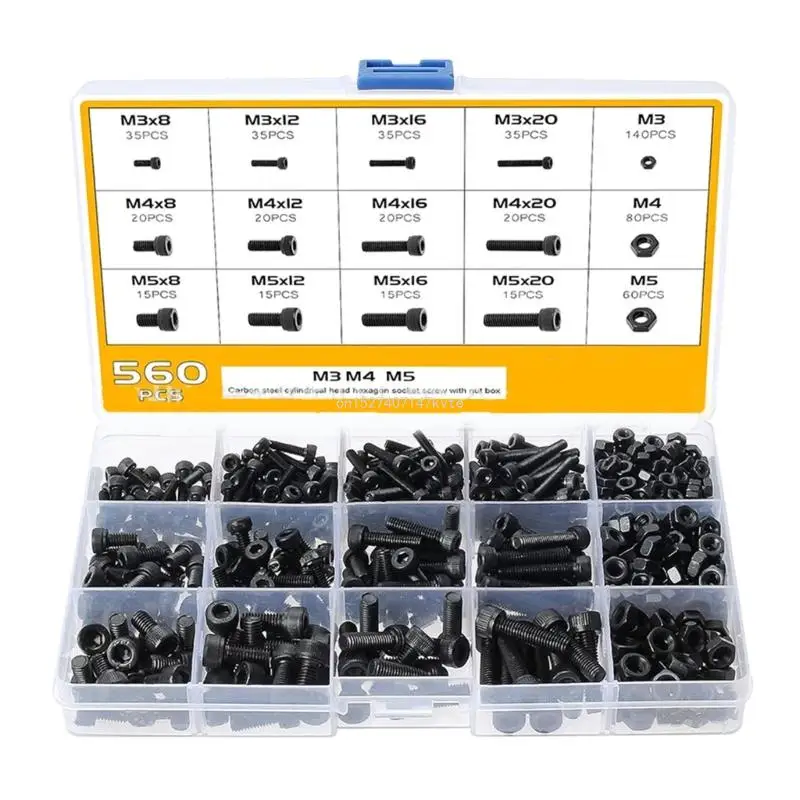 560pcs-3-4-5mm-Carbon-Steel-Hexagons-Head-Metric-Screws-and-Nut-Socket ...