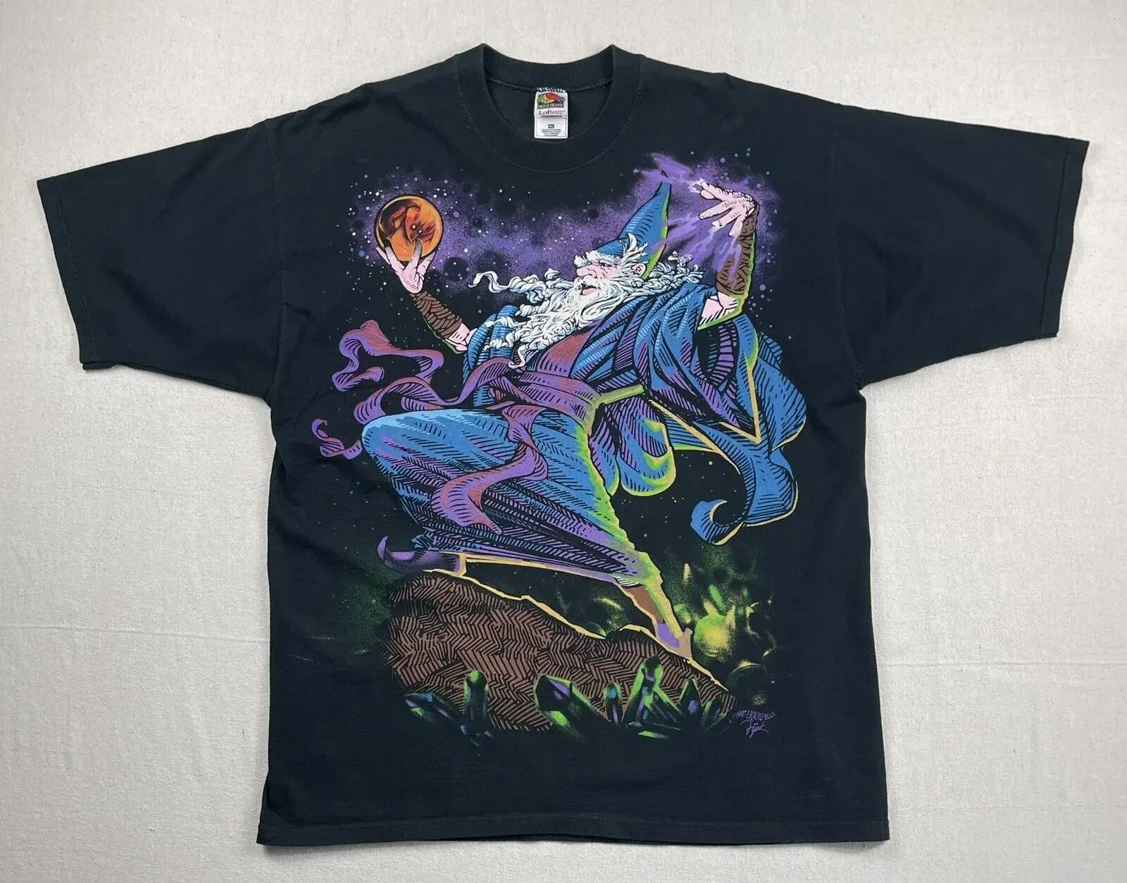 Vintage-Liquid-Blue-T-Shirt-XL-Wizard-Dragon-All-Over-Print-1994-90s ...
