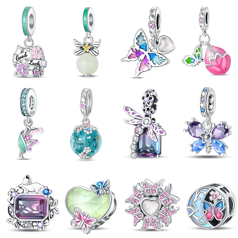 New-100-925-Sterling-Silver-Nightglow-Butterfly-Heart-Shaped-Gem-Charms ...