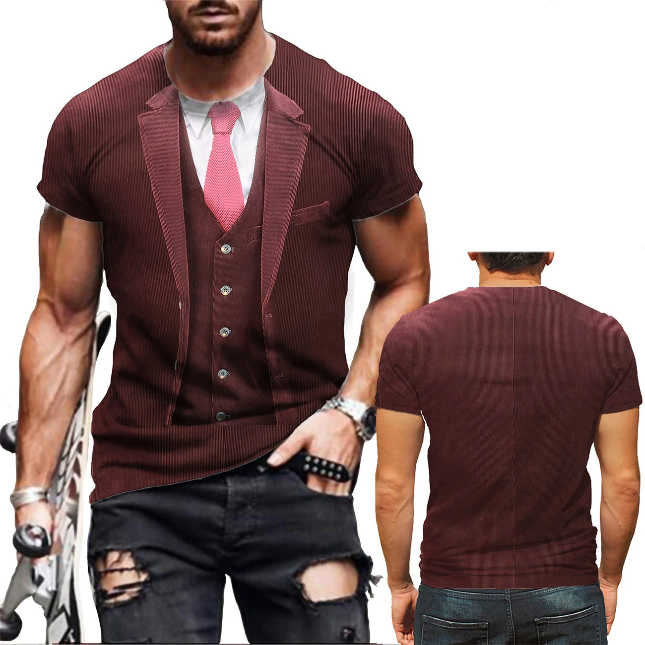 Mens wear funny fake suit 3D T-shirt tuxedo bow tie 3D printed t shirt ...