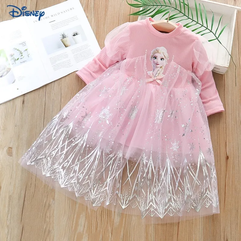 Disney Frozen Princess Elsa Baby Girl Cotton Dress Mesh Child Long ...