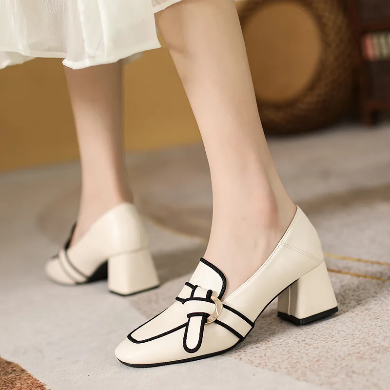 Women Retro Bowknot Loafers Spring Square Head Women Single Shoes ...