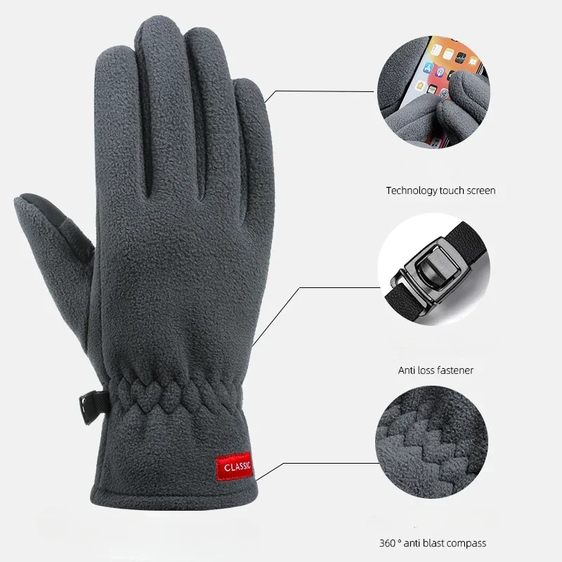 Men Winter Polar Fleece Silica Gel Non Slip Touch Screen Driving Mitten ...