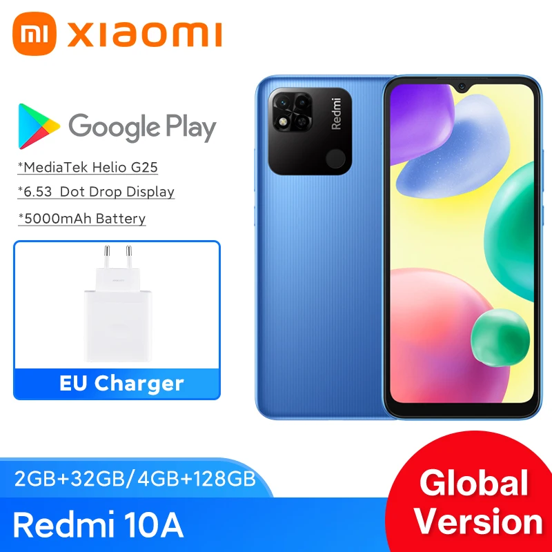 Xiaomi Redmi 10A 10 A Versão Global Smartphone 32GB/64GB/128GB MTK ...