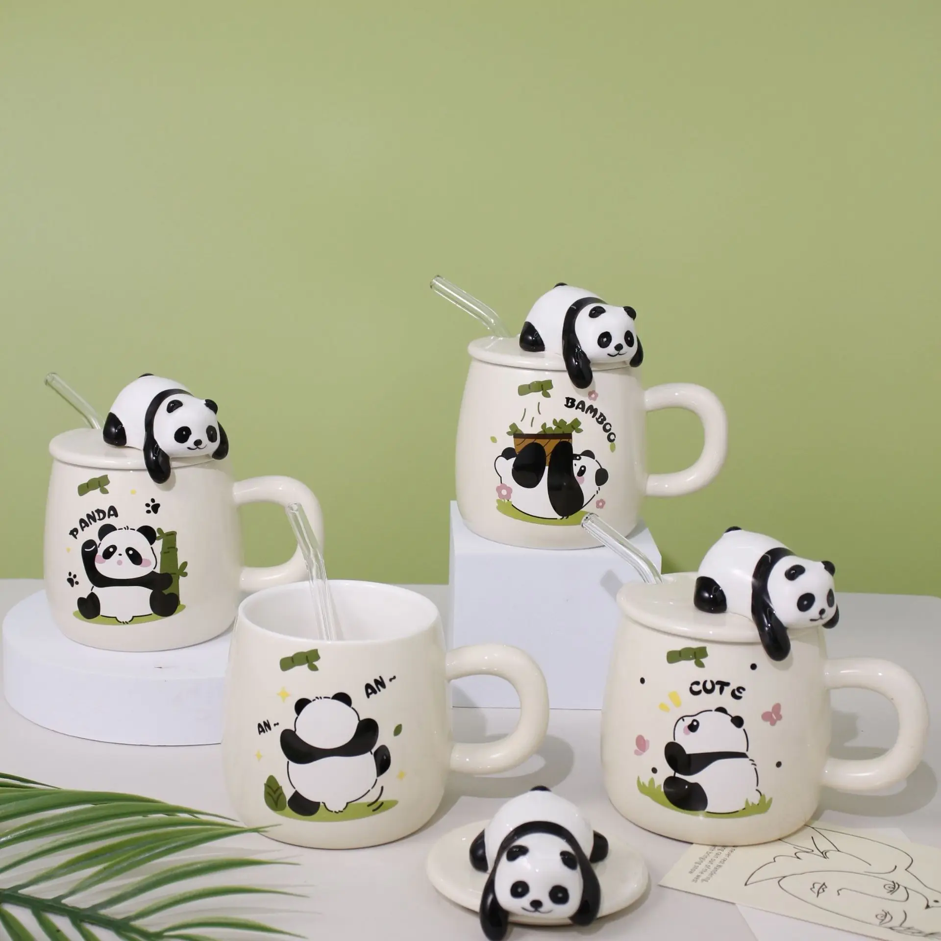 Cute-cartoon-panda-Ceramics-Mug-400ml-With-Lid-and-Spoon-Coffee-mugs ...