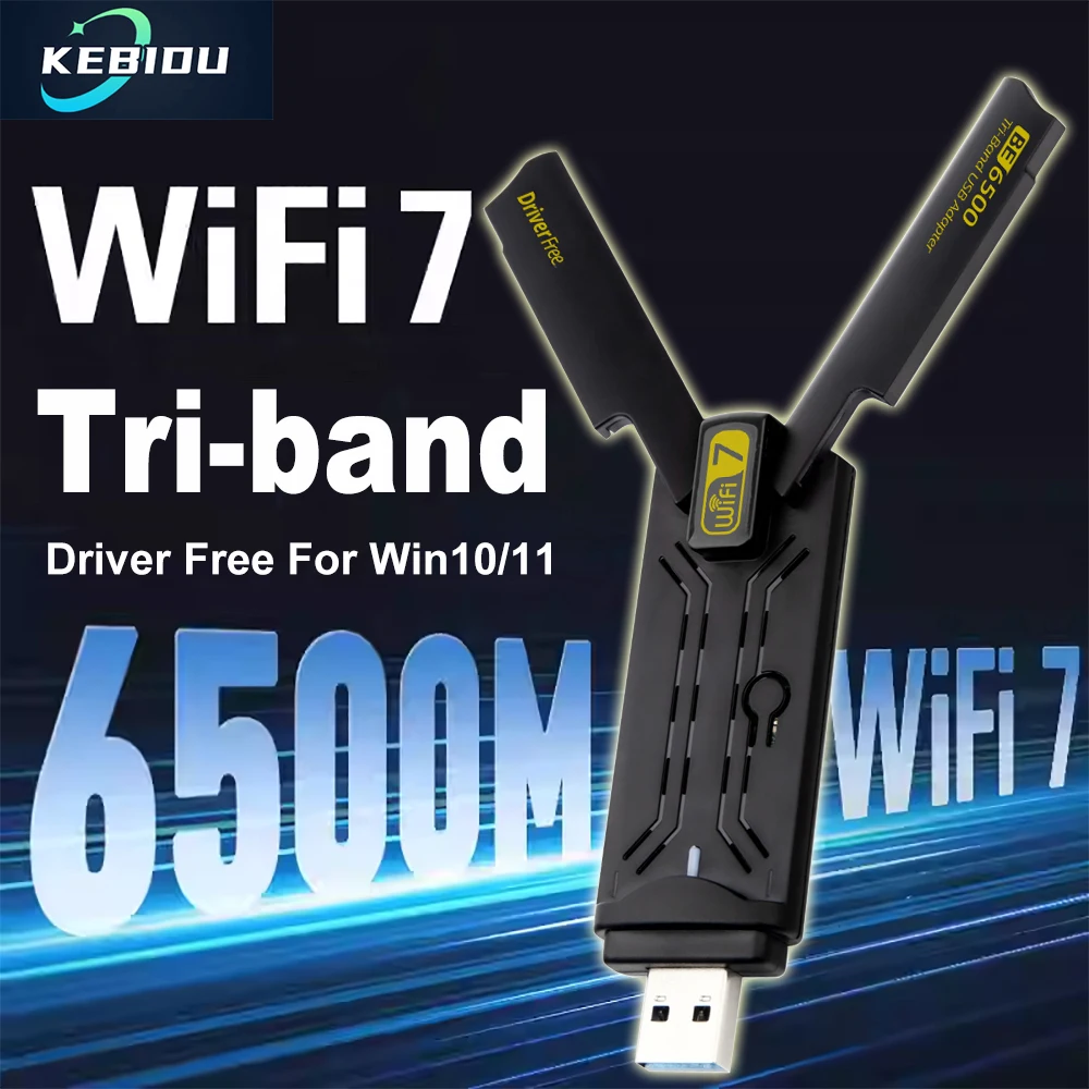 WiFi 7 USB Adapter BE6500 2.4G/5G/6GHz Tri-band USB 3.0 Wireless ...