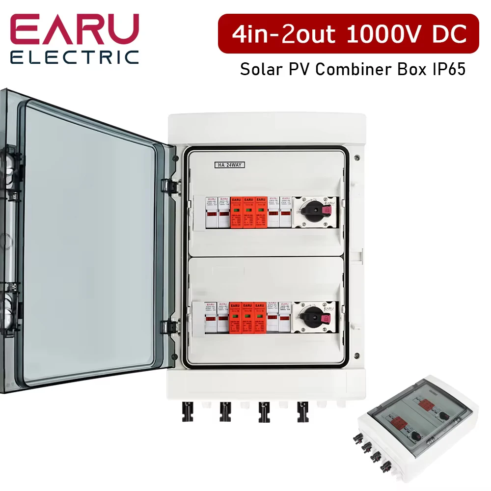 Aeru EASP-PV-1000 Solar PV Combiner Box with Lightning Protection 4 Input 2 Output 15A DC 1000V ...