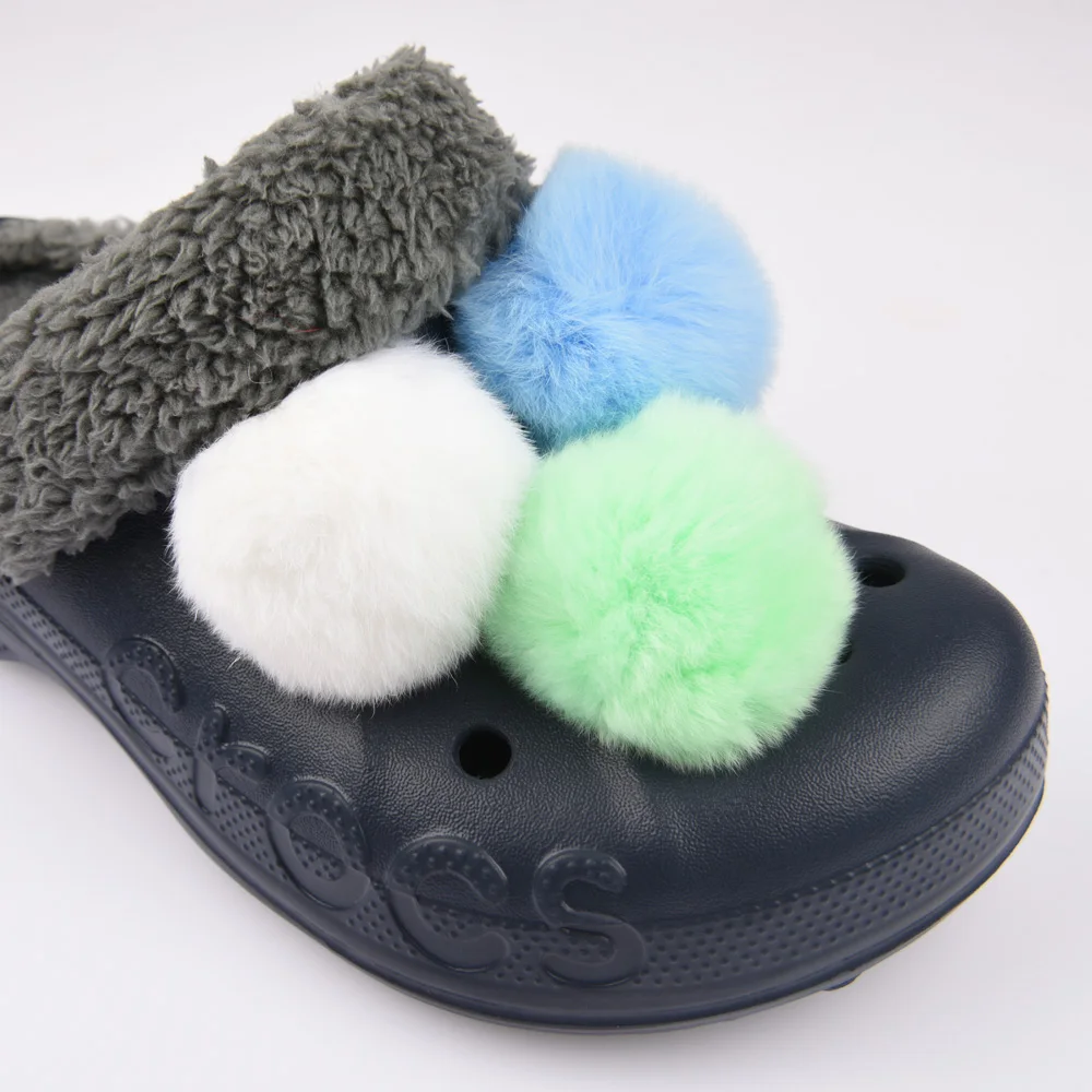 Single Sale Real Fur Pompom Fluffy Croc Charms Multi-color Plush Ball ...
