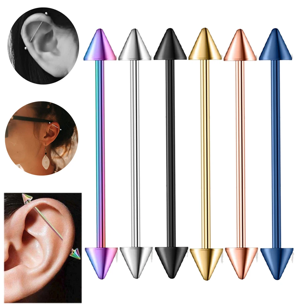 2Pcs-Surgical-Steel-Gothic-Industrial-Barbell-Piercing-Earrings-Spike ...