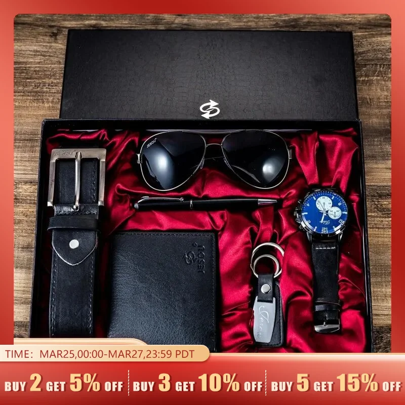 Techy Gift For Men|luxury 6-piece Men's Gift Set - Quartz Watch ...