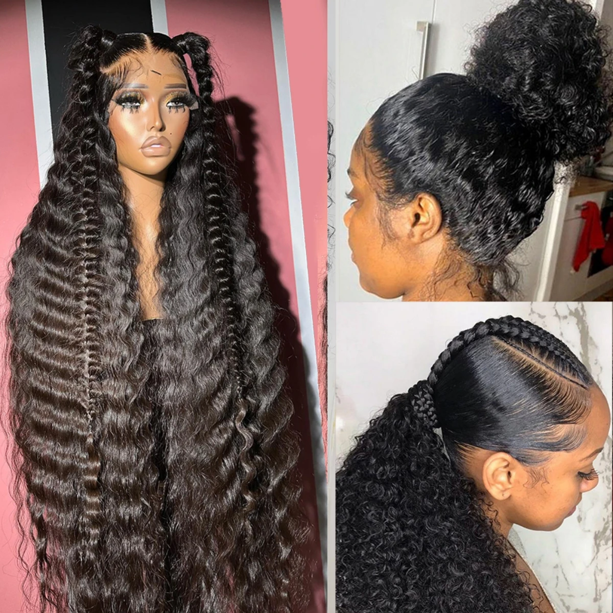 Full-Lace-Wig-Deep-Wave-Human-Hair-Lace-Frontal-Wigs-30-32-Inch-for ...