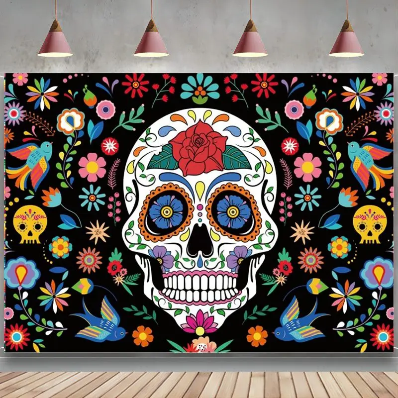 Day-of-The-Dead-Party-Backdrop-Skull-Flowers-Themed-Muertos-Shower ...